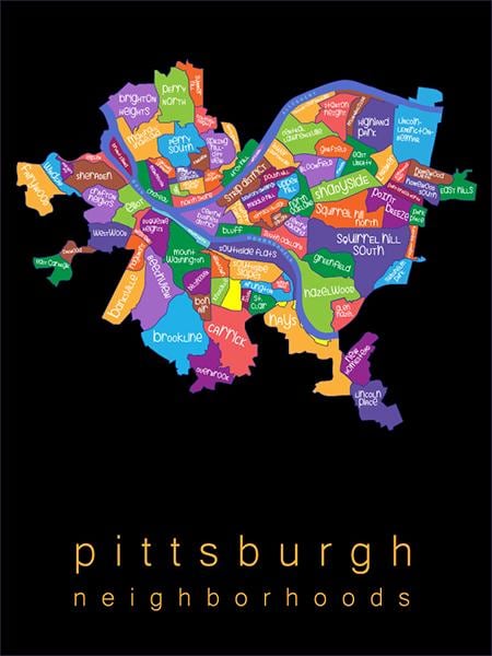 Map of All Pittsburgh's 90 Neighborhoods–framed and Unframed Poster - Etsy