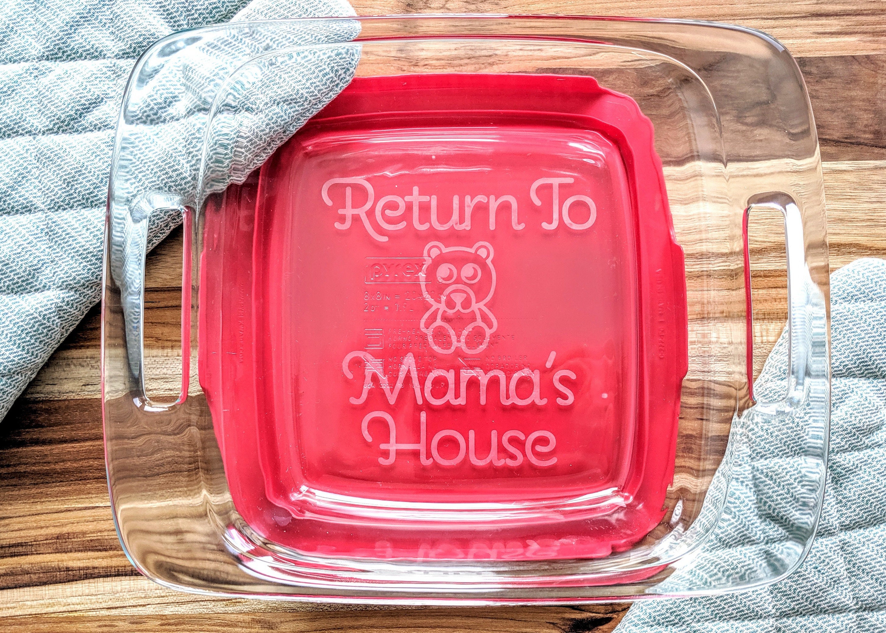 Square 8x8 Custom Etched Glass Dish, Pyrex Baking Dish, Glass Storage ...