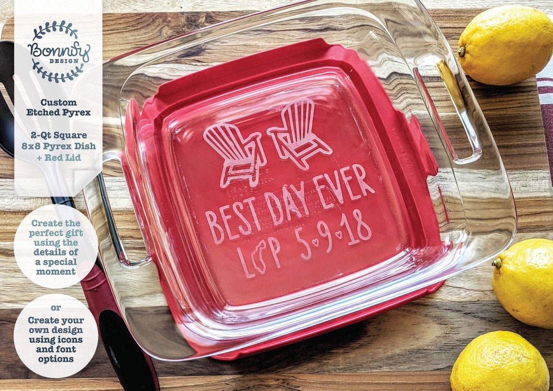 Square 8x8 Custom Etched Glass Dish Pyrex Baking Dish | Etsy