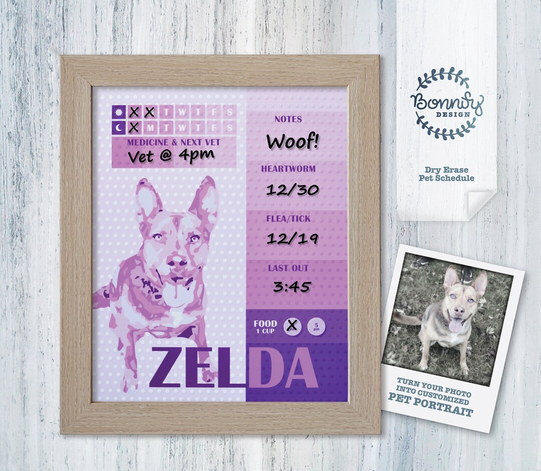 Custom Dry Erase Dog Schedule, Pet Portrait, Dog Lover Gift - Etsy