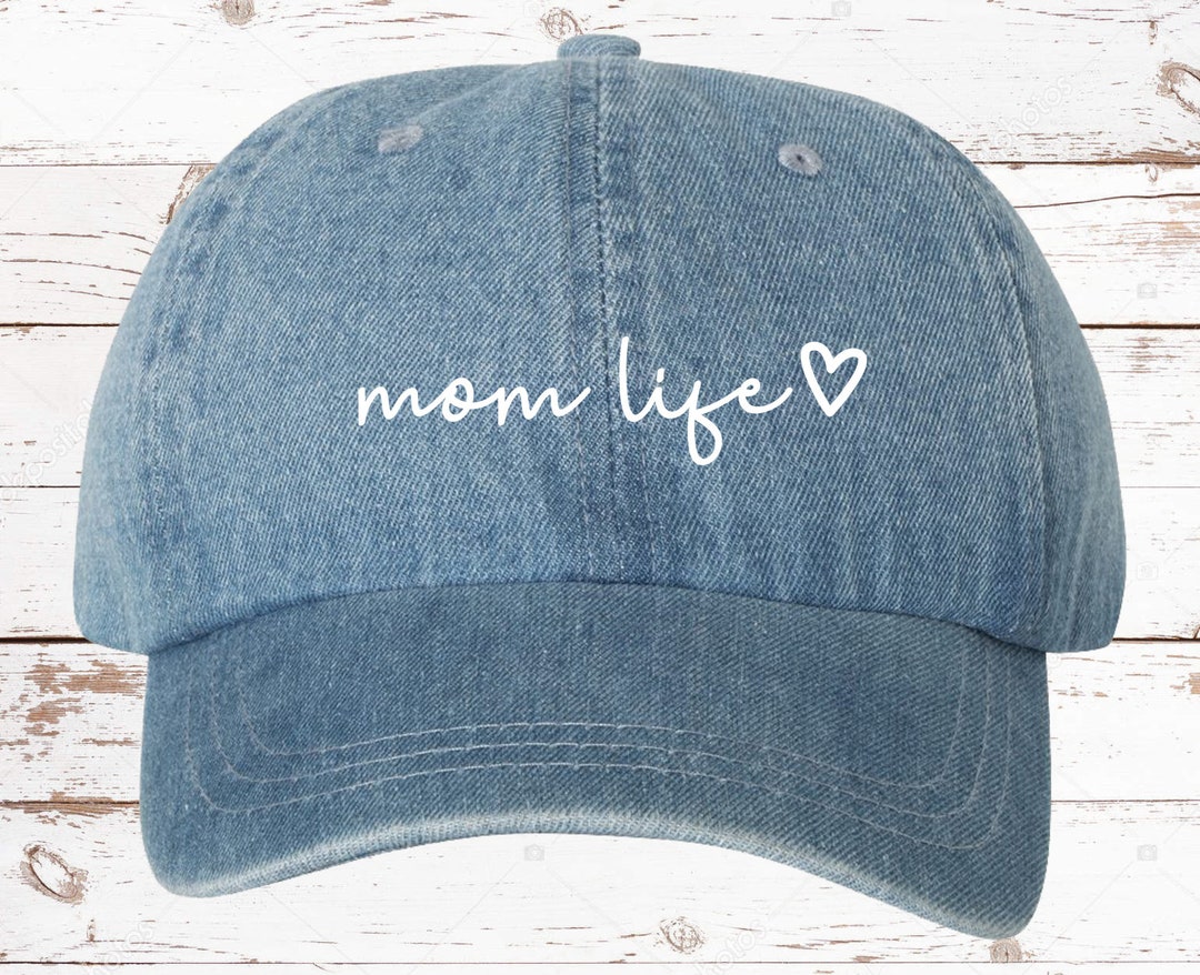 Mom Life Script Dad Hat, Denim Wash Unstructured Baseball Cap, Mom Hat ...