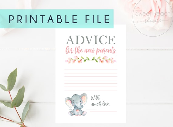 Baby Shower Game Advice For The New Parents Elephant Cards Girl Digital ...