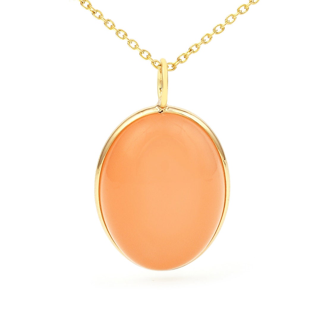 Oval Shape Peach Moonstone Pendant, 18k Yellow Gold, Peach Moonstone ...