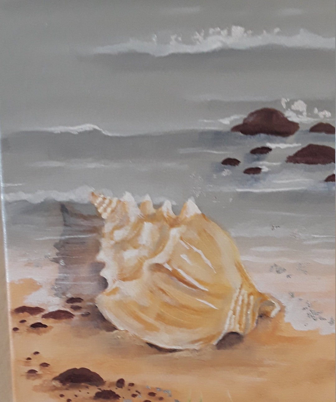 Shell Painting,original Hand Painted Beach Decor, 8x10 Acrylic Artwork ...