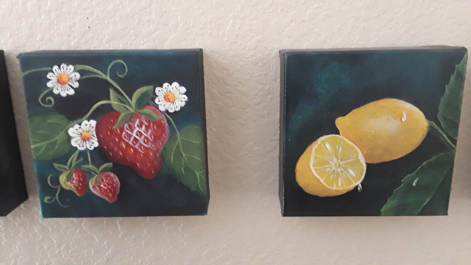 Peinture de fraise rouge, peinture acrylique 5x5 de fraises à fleurs ...