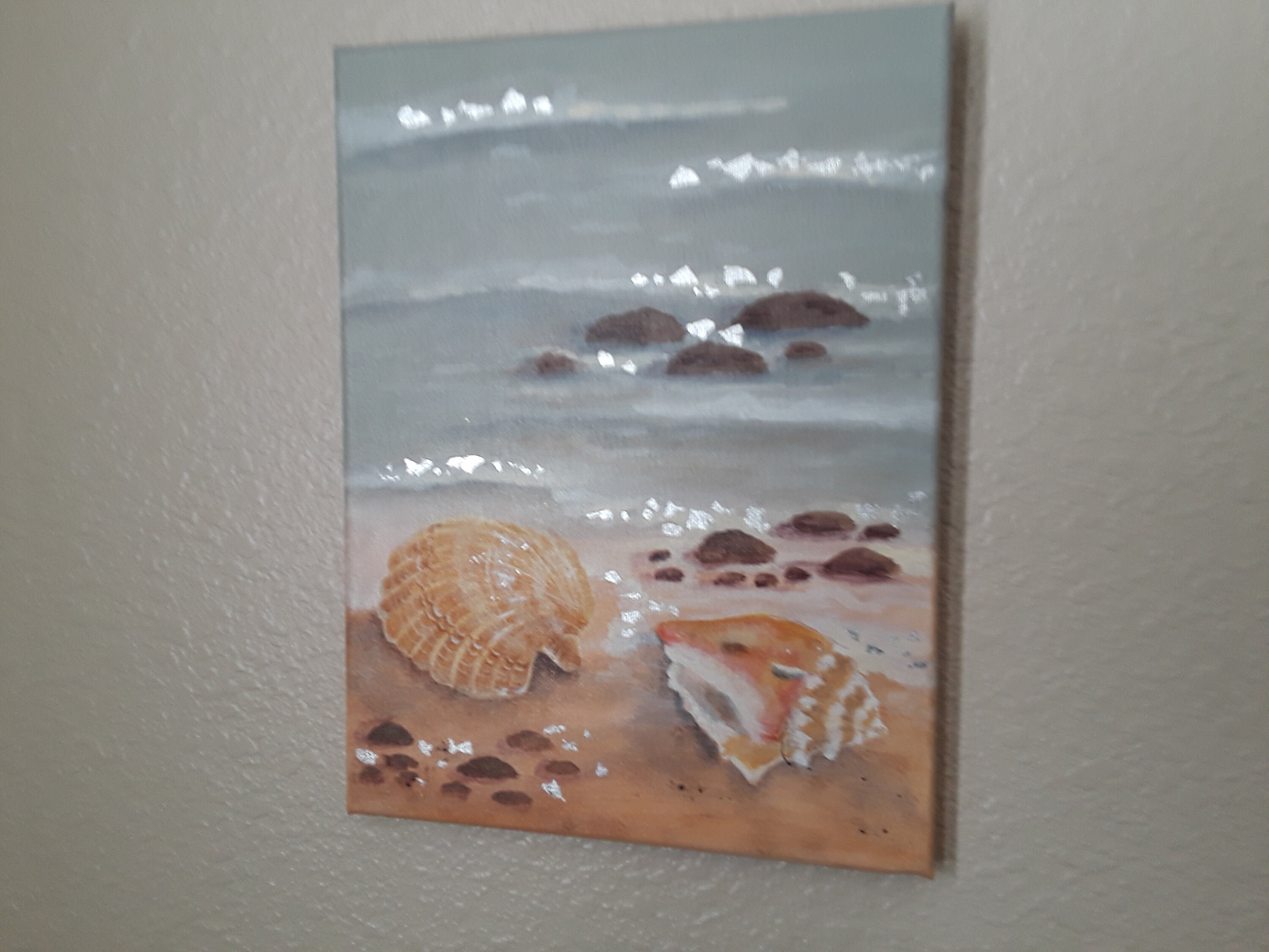 4 Tropical Shell Paintings, 8x10 Acrylic Artwork With Silver Foil ...