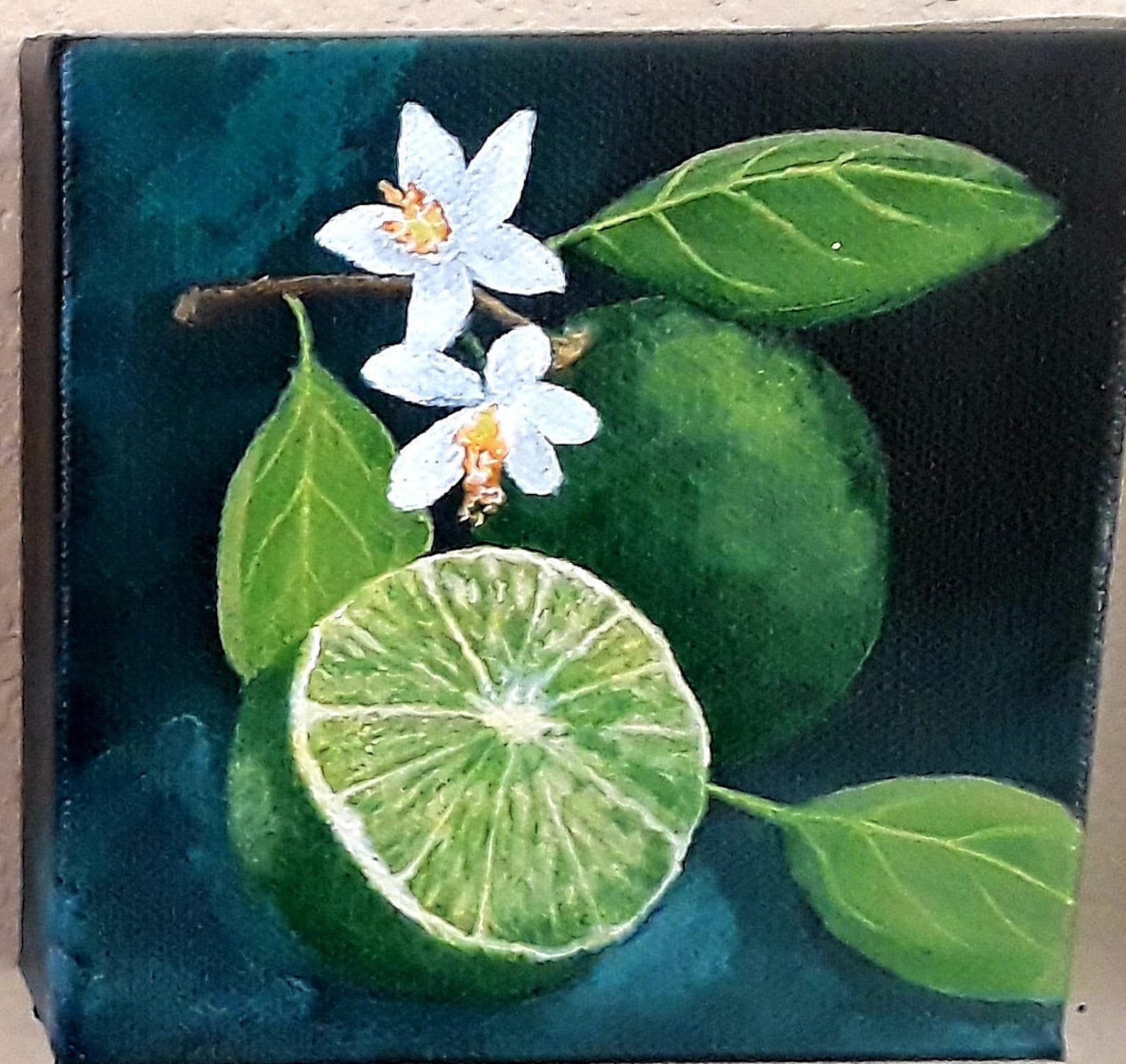 Lime Painting, 5x5 Green Limes Artwork, Green Fruit Art, Kitchen Wall ...