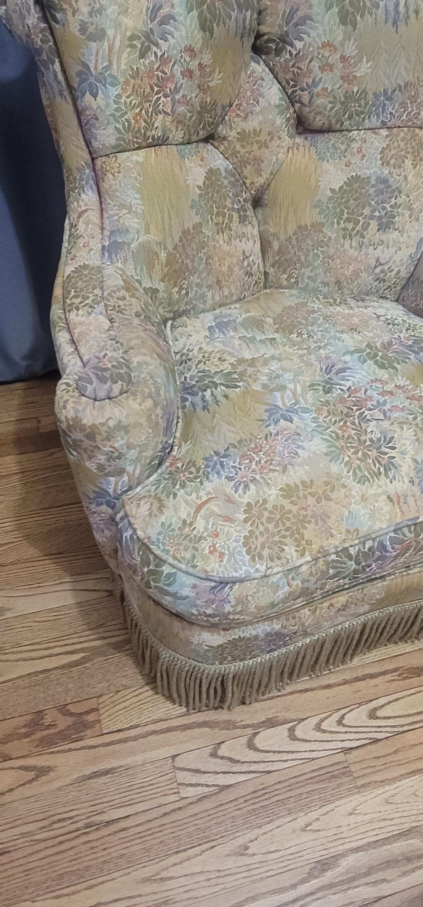 Antique Hollywood Regency Lounge Chair Floral Brocade Upholstery ...