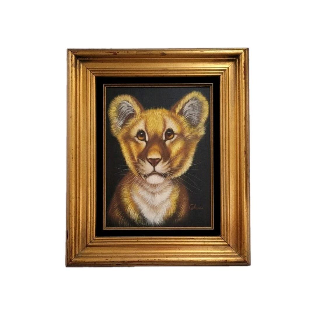 Original Oil on Canvas Painting Lion Cub Signed Cutrona - Etsy