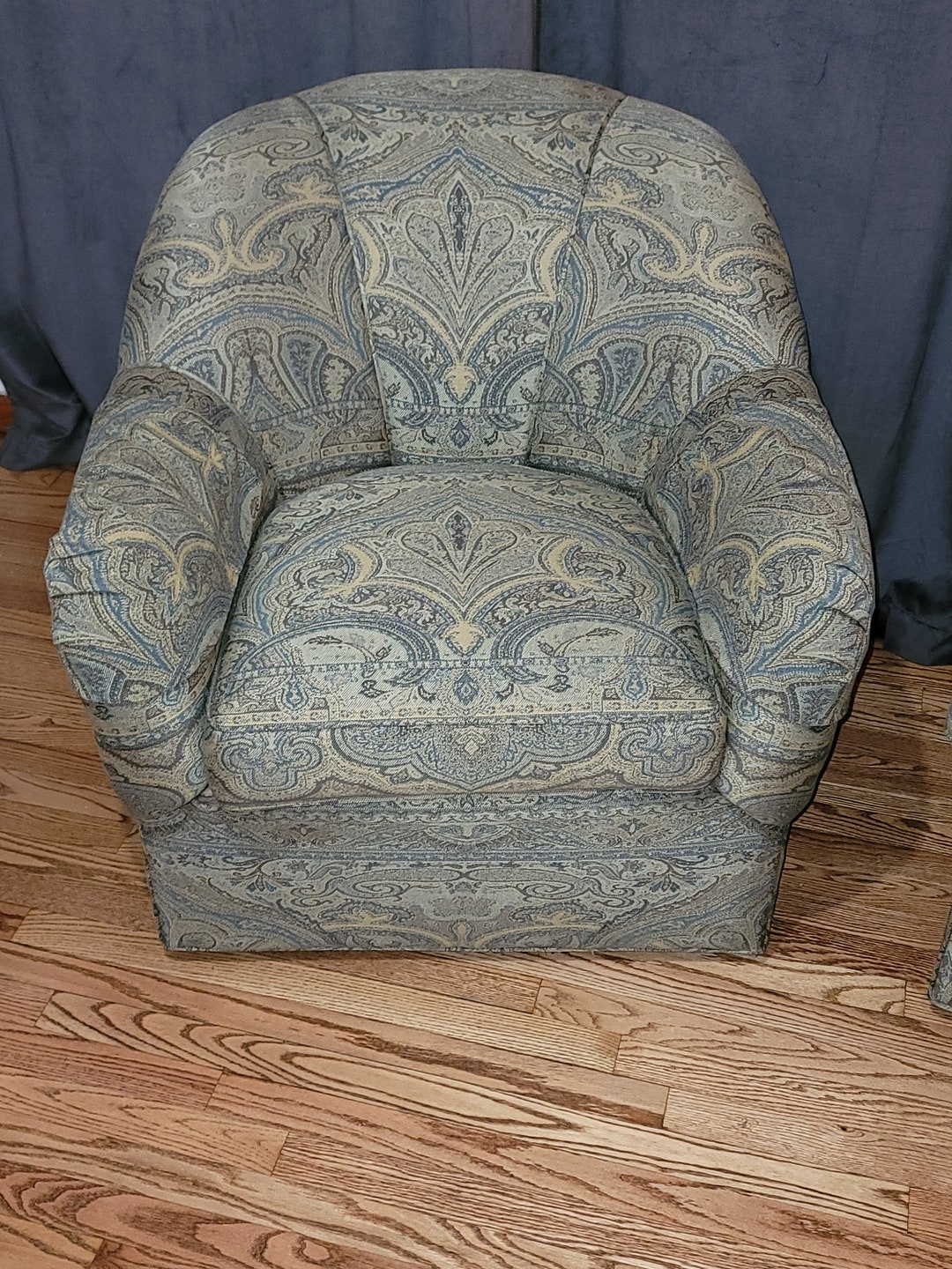 Swivel Club Chair, Ethan Allen, Green Paisley Pattern - Etsy