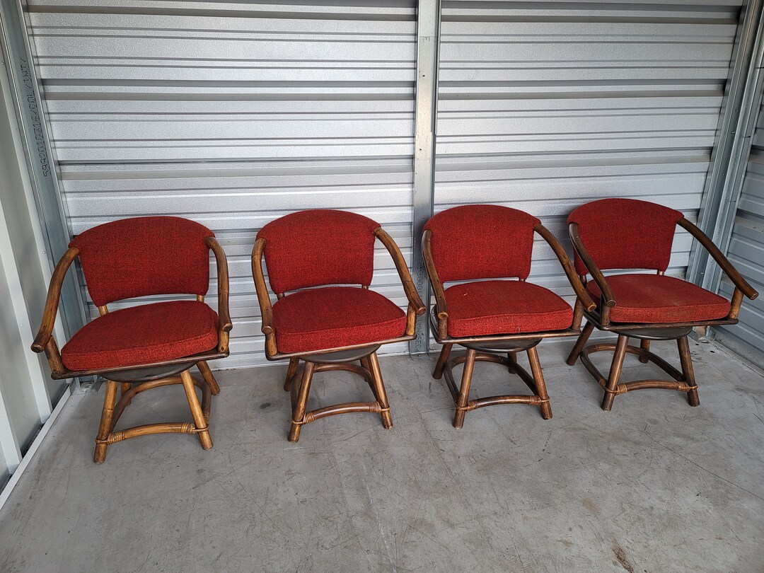 FICKS REED Rattan Swivel Dining Chair Set Red 4 - Etsy