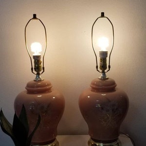 Cottagecore Table Lamp Set, Pink & Gold Glass, With Stenciled Floral ...