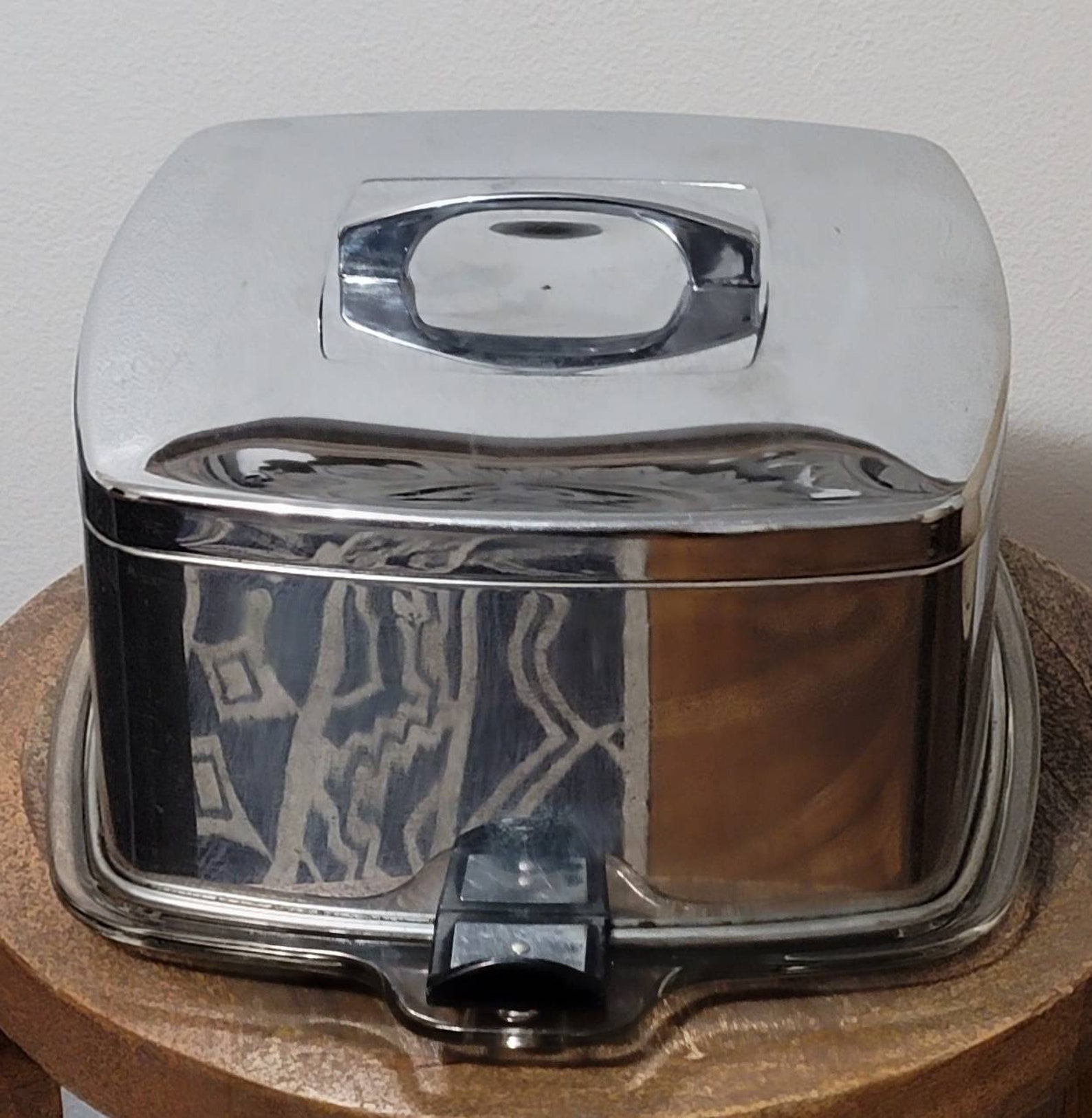 Vintage MCM Stainless Cake Carrier Locking Lid With Glass Plate - Etsy