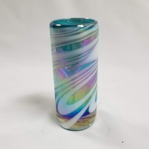 1 Hand Blown Shot Glass Red/white Iridescent Swirl - Etsy