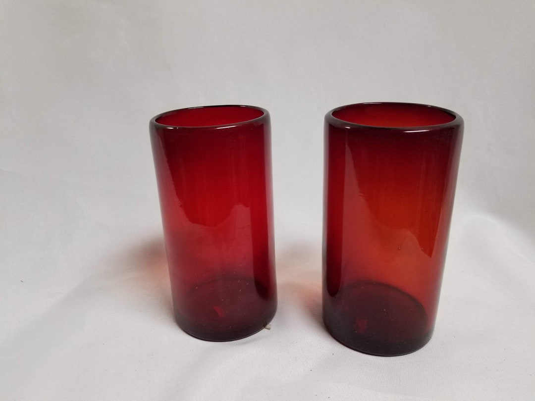 2 Hand Blown Water Glass - Solid Red - Etsy