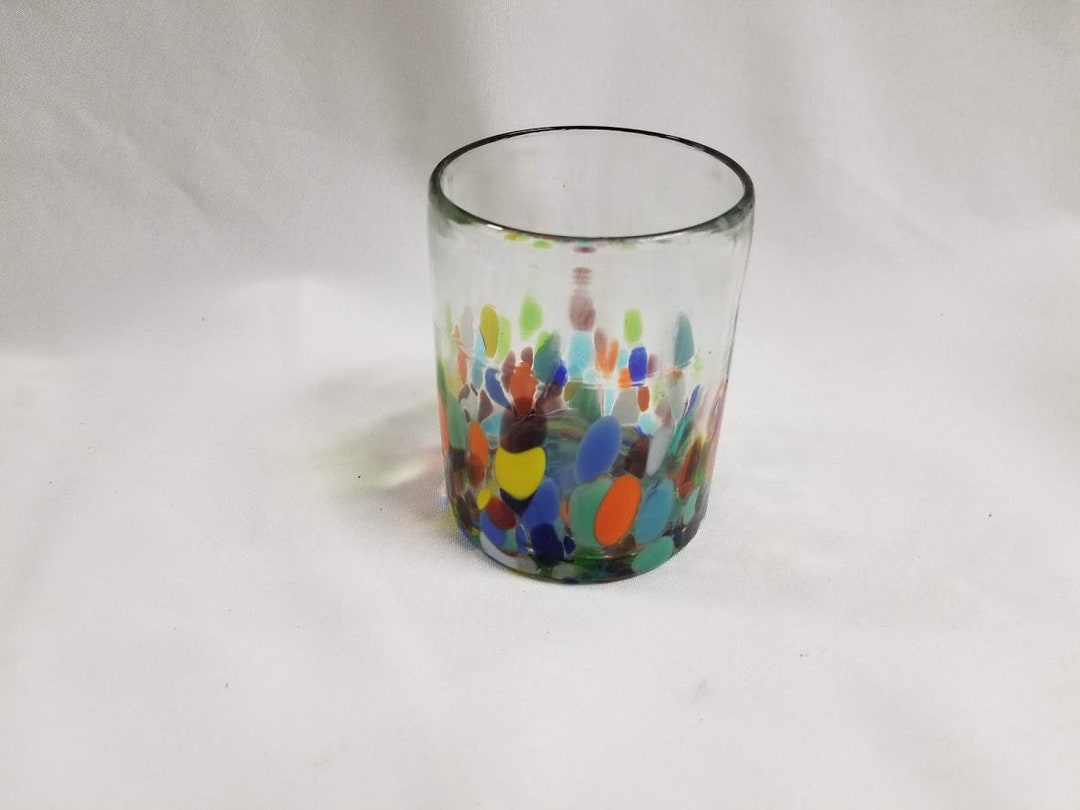1 Hand Blown Low Ball Tumbler Glass - Confetti Base - Etsy