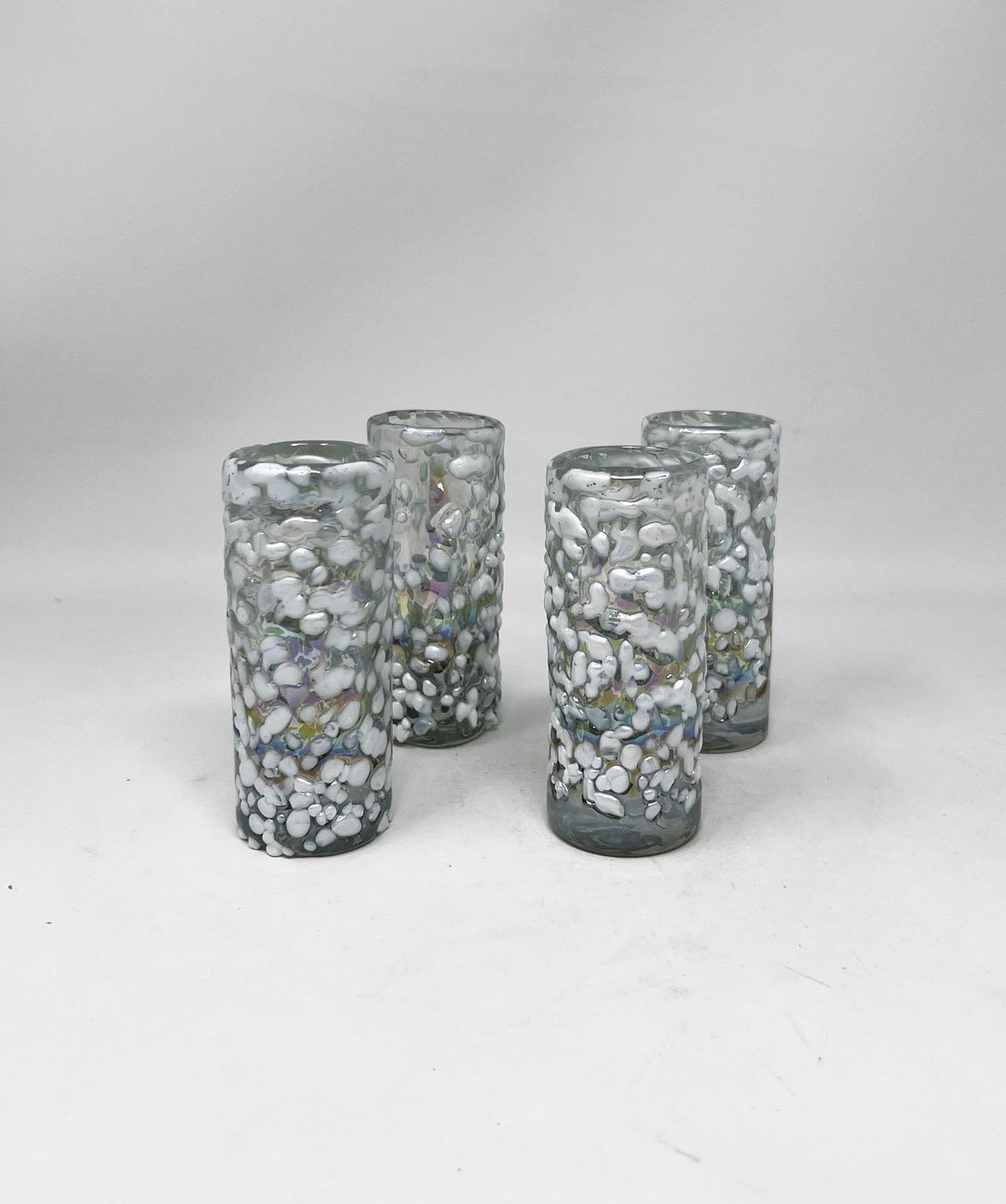 4 Hand Blown Shot Glasses - White Graniti Iridescent - Etsy