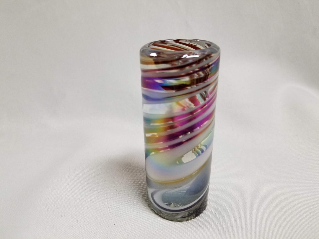 1 Hand Blown Shot Glass - Red/white Iridescent Swirl - Etsy