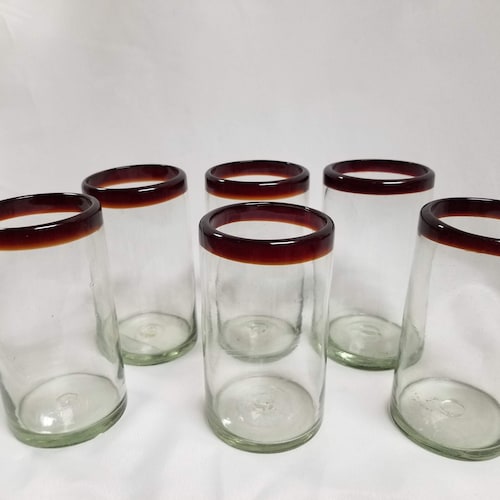 Hand Blown Mexican Drinking Glasses Set of 6 Glasses With - Etsy