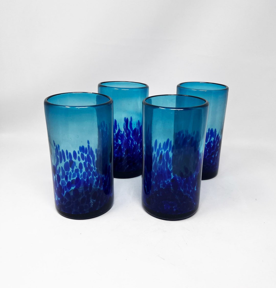 4 Hand Blown Water Glasses Turquoise Deep Sea Base - Etsy