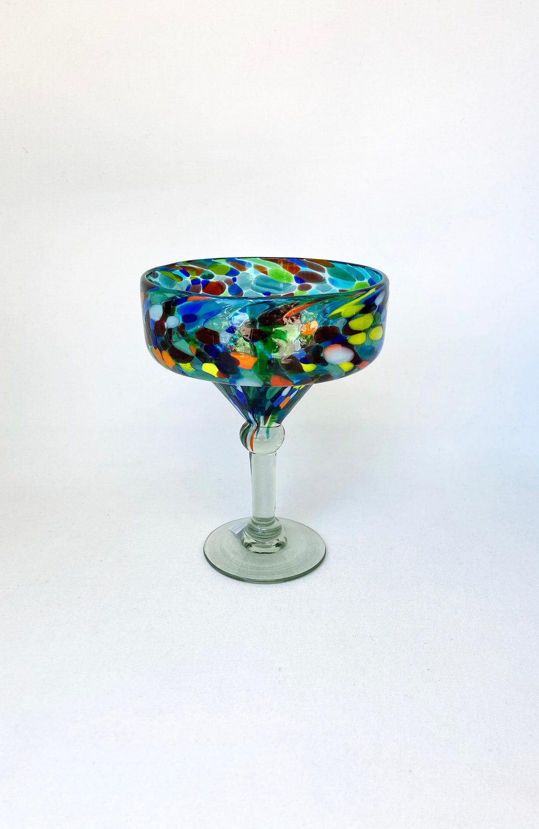 1 Hand Blown Margarita Glass - Turquoise Confetti - Etsy