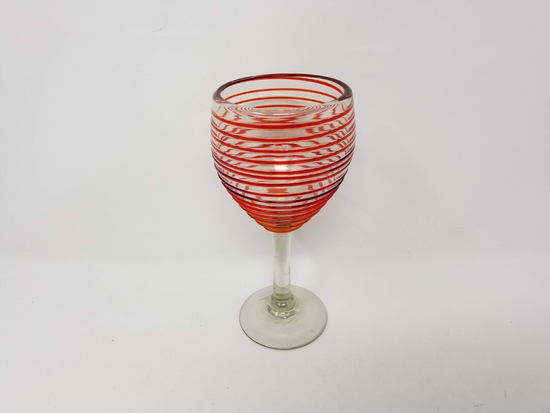 1 Hand Blown Wine Glass - Red Stripes - Etsy