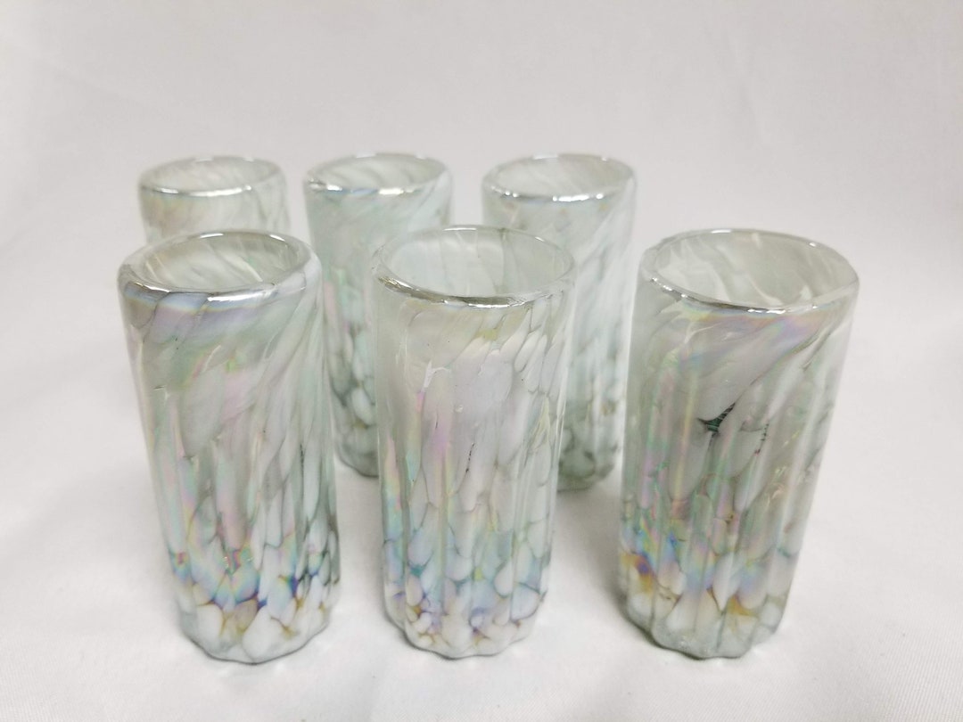 6 Hand Blown Shot Glass - White Lustre - Etsy