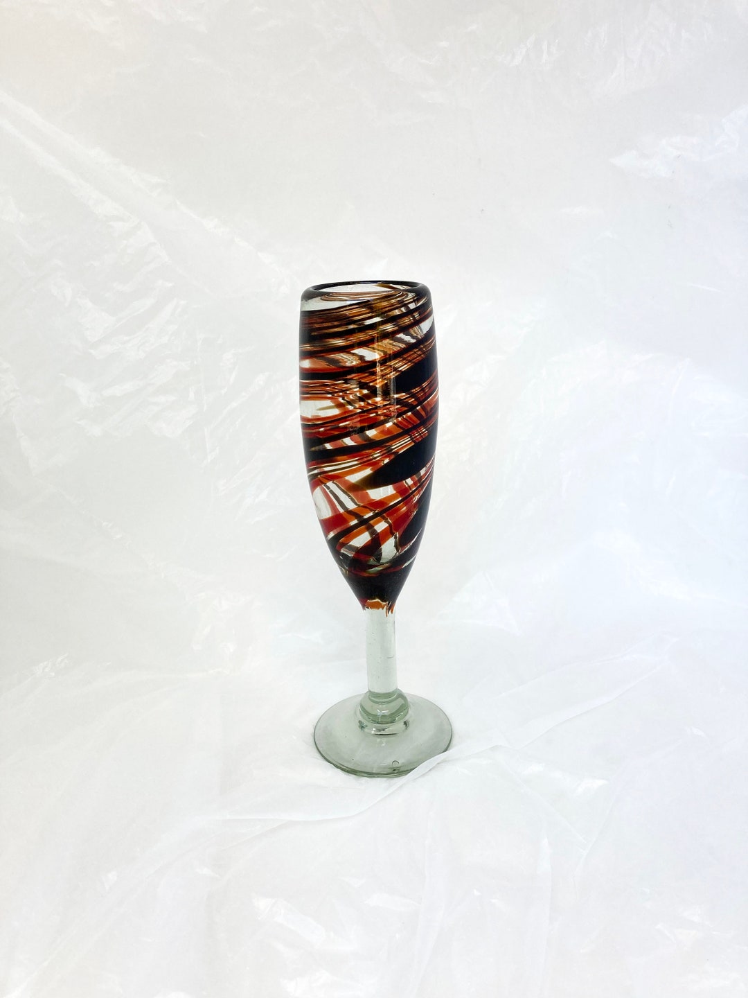 1 Hand Blown Champagne Glass - Red/chocolate Swirl - Etsy
