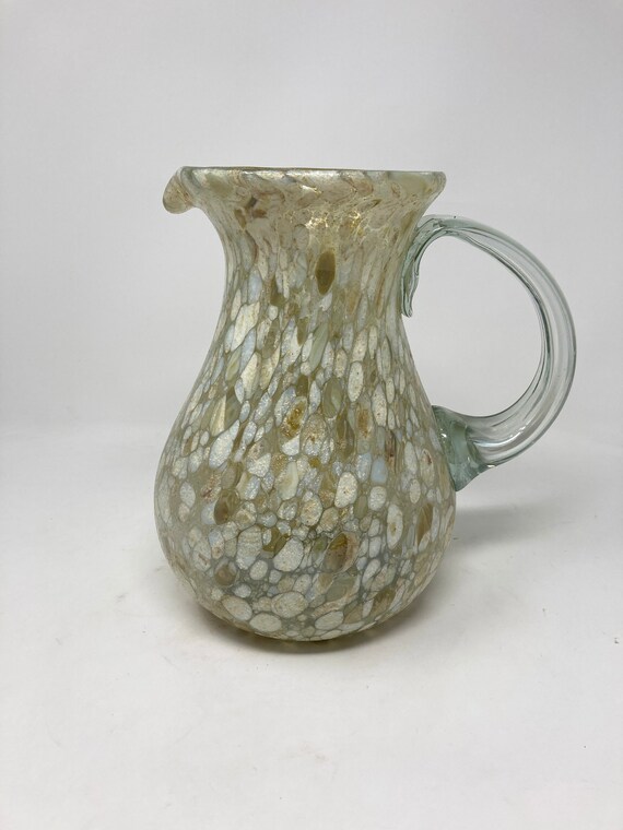 80 oz Hand Blown Glass Pitcher HG White Tan Confetti | Etsy