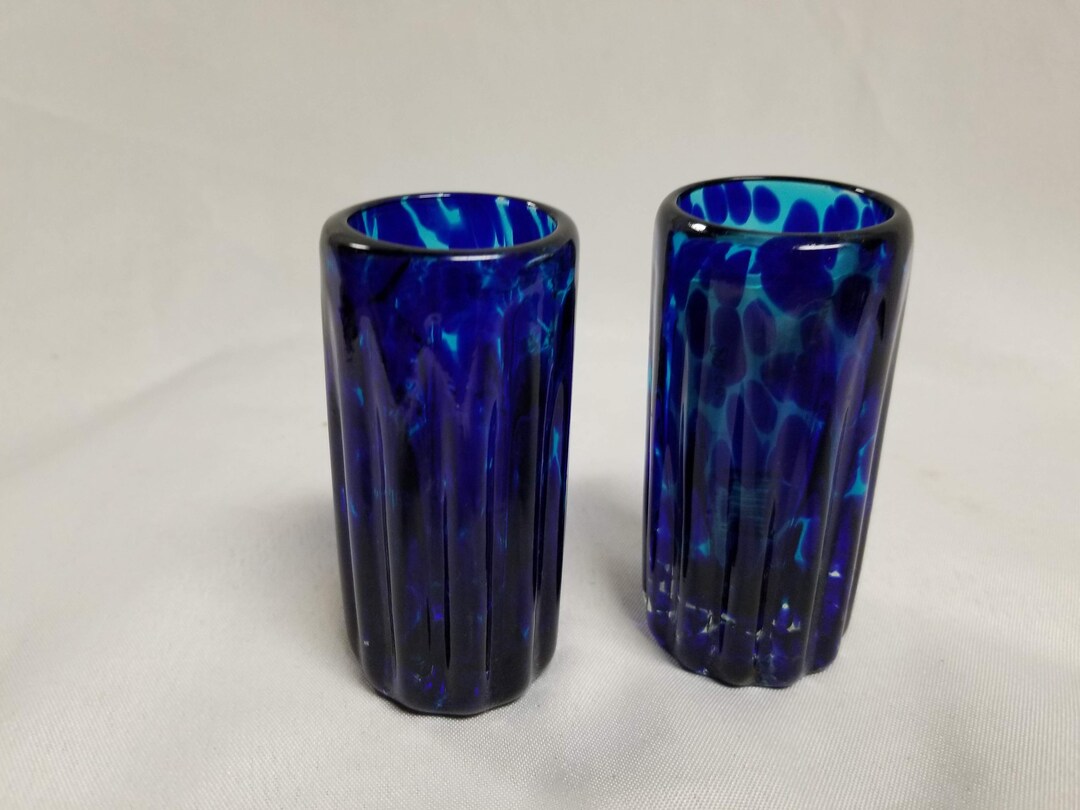 2 Hand Blown Shot Glasses - Blue Ocean - Etsy
