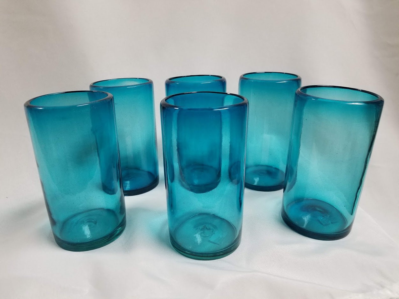 6 Hand Blown Water Glasses - Solid Turquoise - Etsy