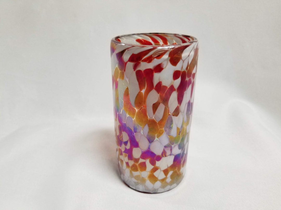 1 Hand Blown Water Glass - Red/white Iridescent Confetti - Etsy