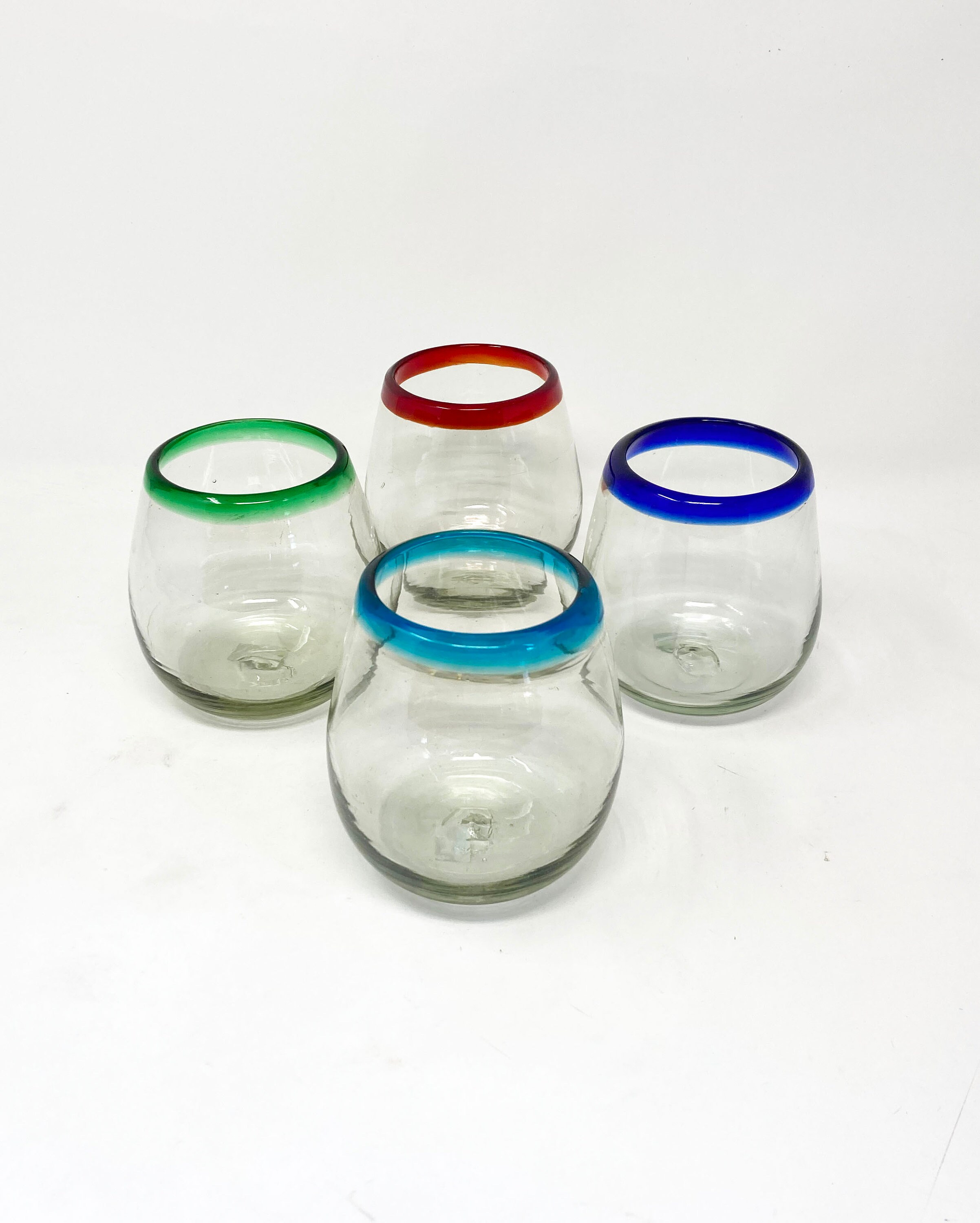 4 Stemless Wine Glasses Multi-colored Rims | Etsy