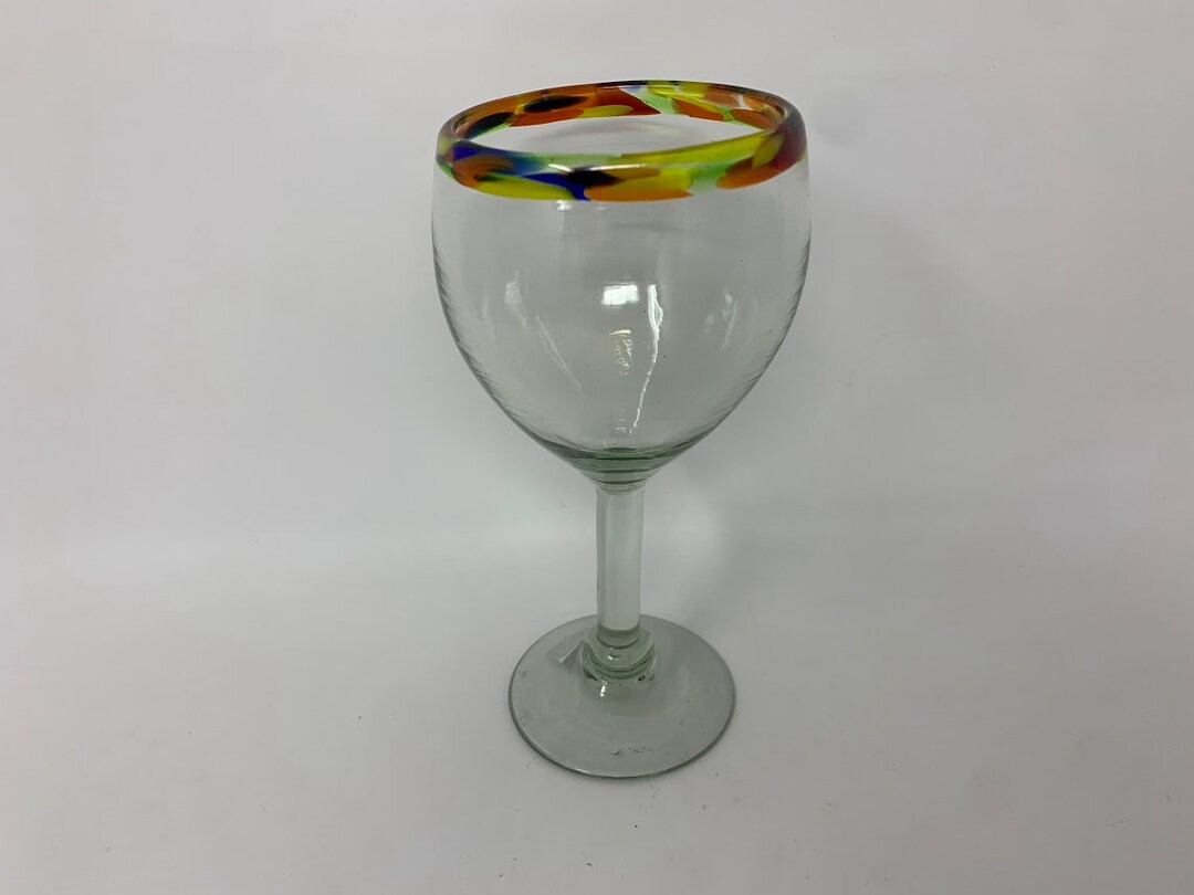 1 Hand Blown Wine Glass - Confetti Rim - Etsy