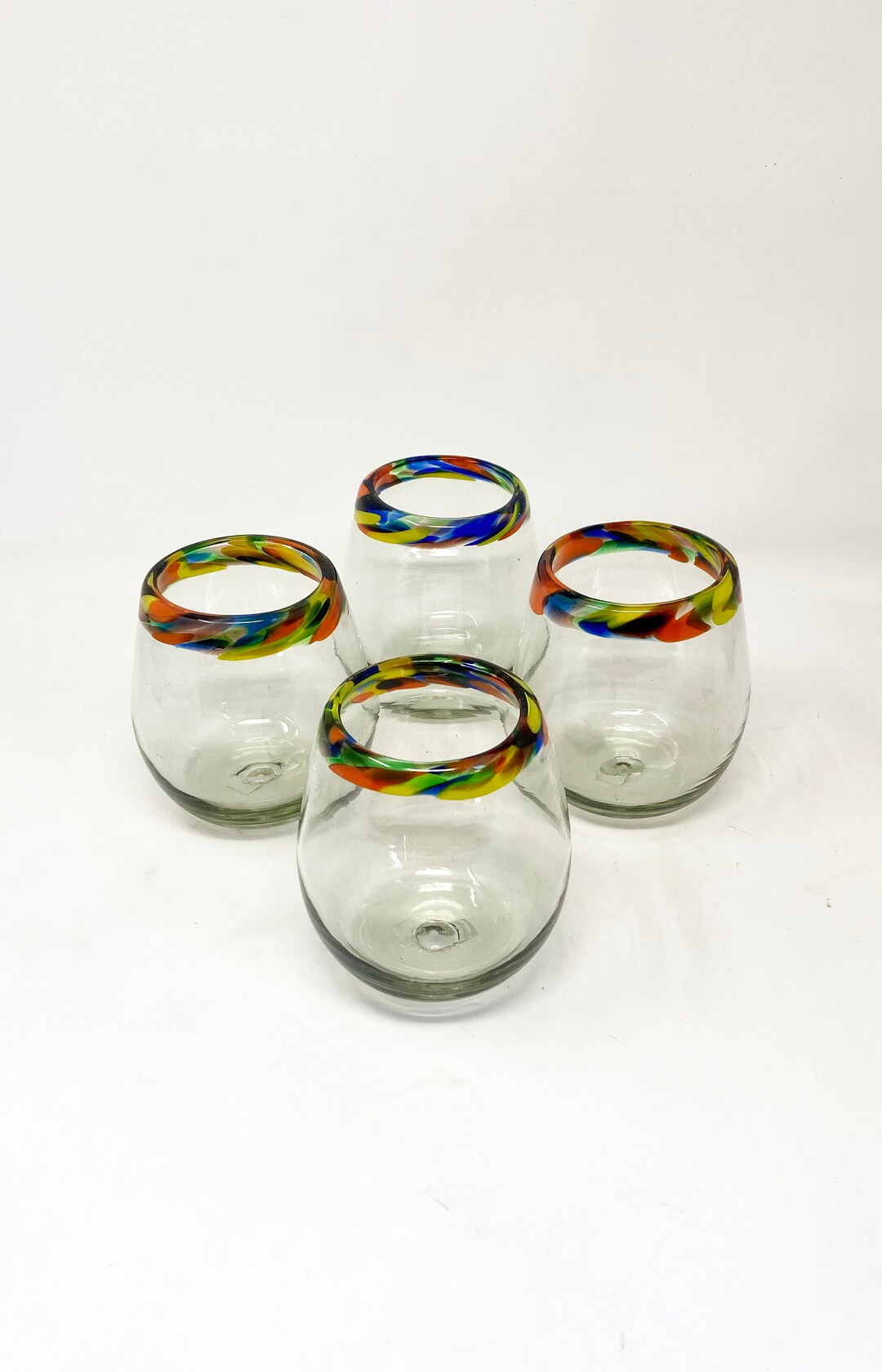 4 Stemless Wine Glasses - Confetti Rim - Etsy