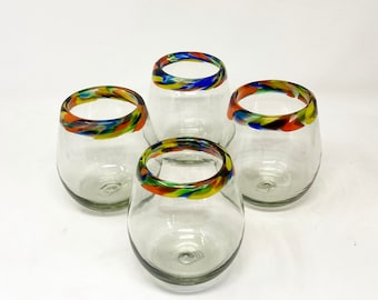 4 Stemless Wine Glasses Confetti Base | Etsy