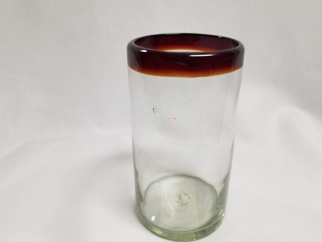 1 Hand Blown Water Glass - Red Rim - Etsy