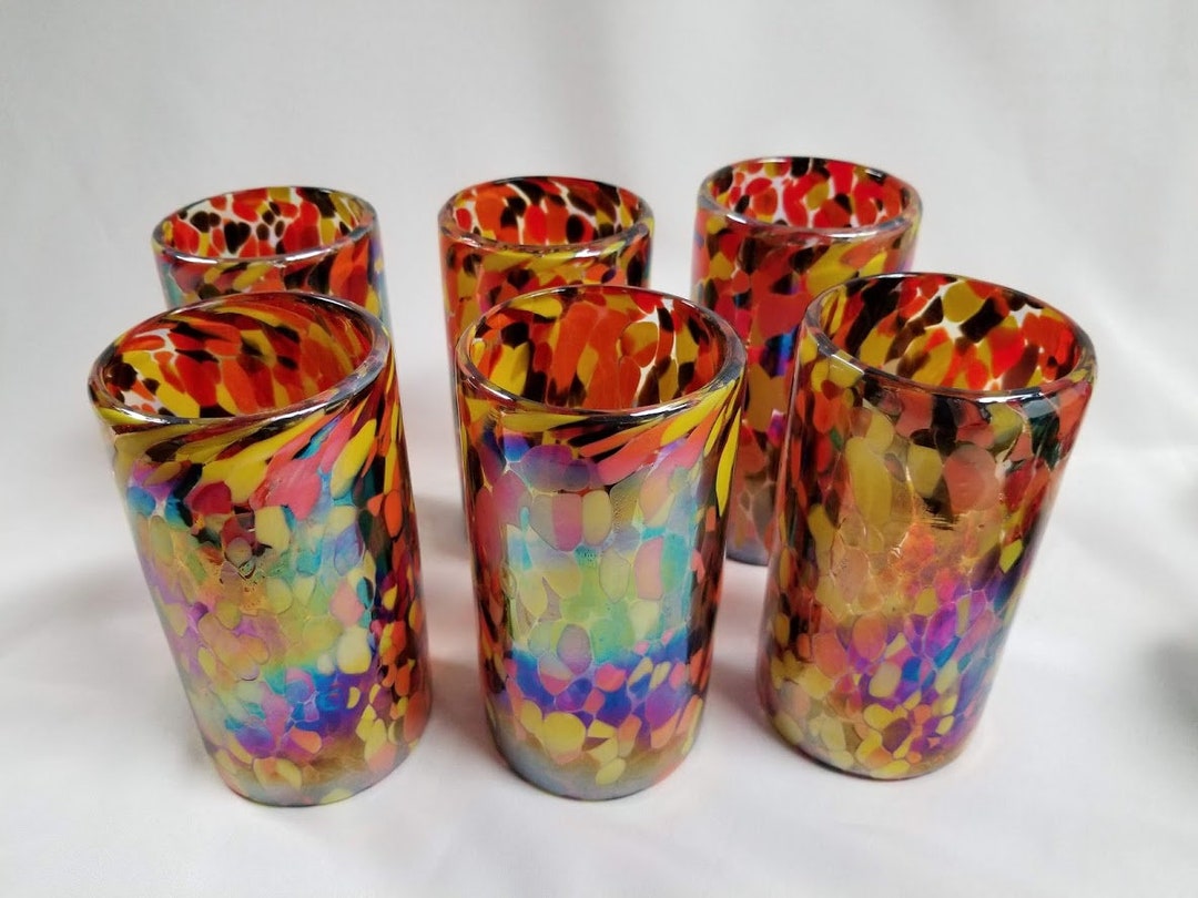6 Hand Blown Water Glass - Red/orange Iridescent Confetti - Etsy