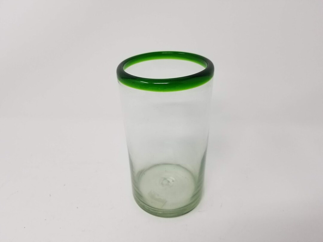 1 Hand Blown Water Glass - Green Rim - Etsy