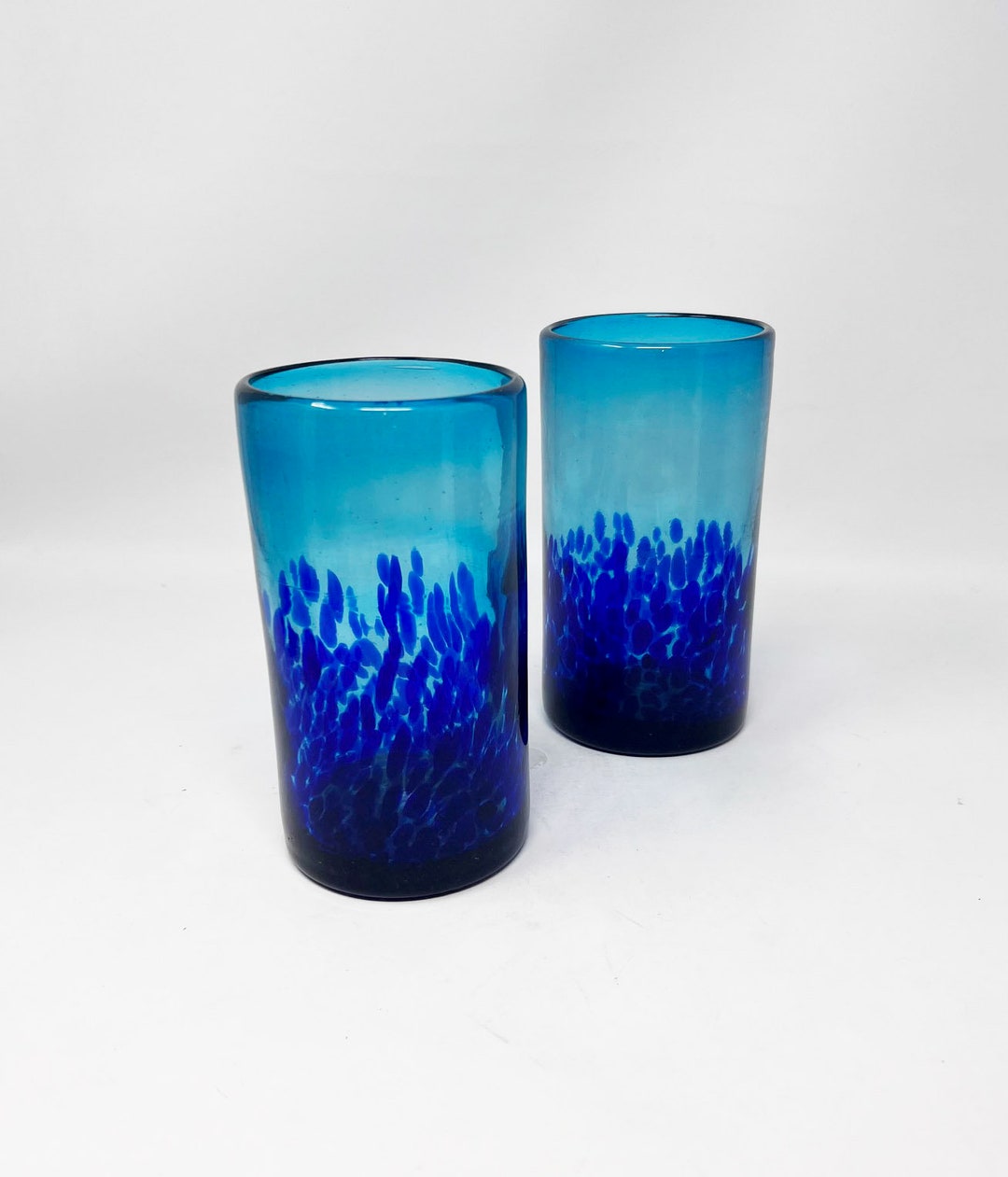 2 Hand Blown Water Glasses - Turquoise Deep Sea Base - Etsy