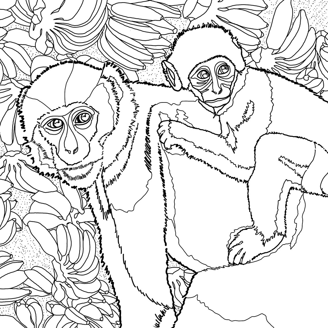 Printable Monkey Art Illustration, Coloring Page, Craft Image, Collage ...