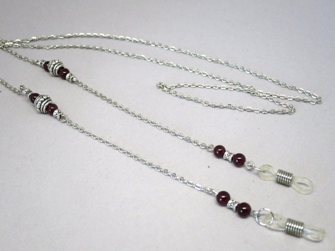 Garnet and Silver Eyeglass Chain, Natural Gemstones - Etsy