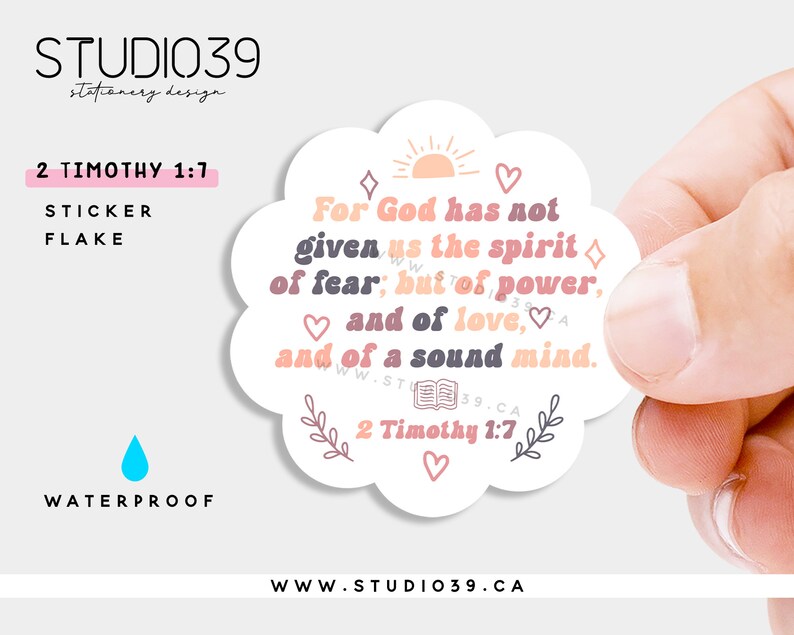 2 Timothy 1:7 Bible Verse Sticker Flake, Words Sticker Flake ...