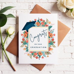 Studio39 | Graduation Greeting Card | Handmade | Congrats Floral Cap ...