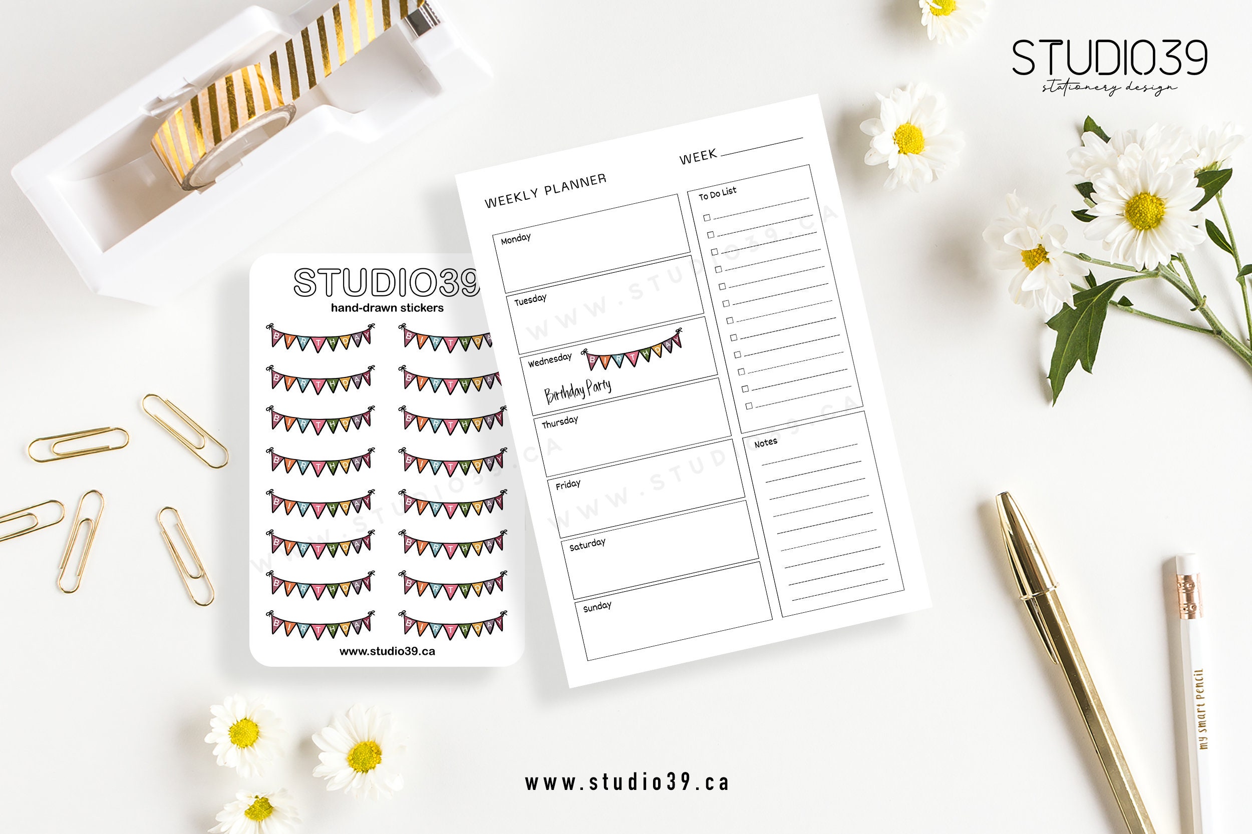 Birthday Banner Sticker Sheet, Planner Stickers, Cute Birthday Stickers ...