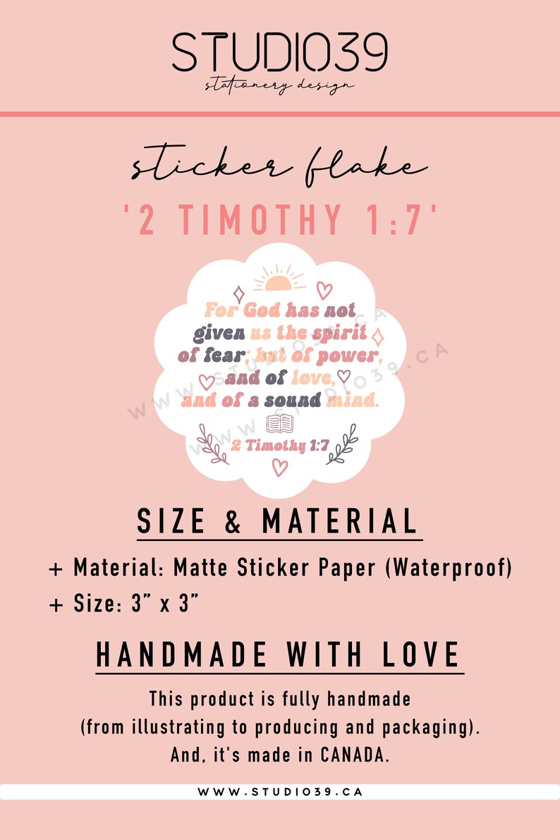 2 Timothy 1:7 Bible Verse Sticker Flake, Words Sticker Flake ...