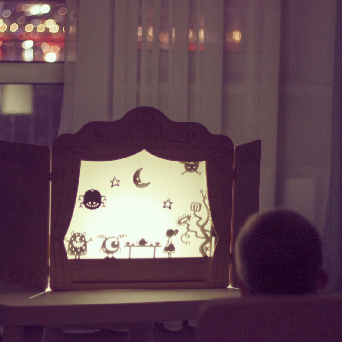 Сute monsters shadow puppet theater set Puppet only frame | Etsy