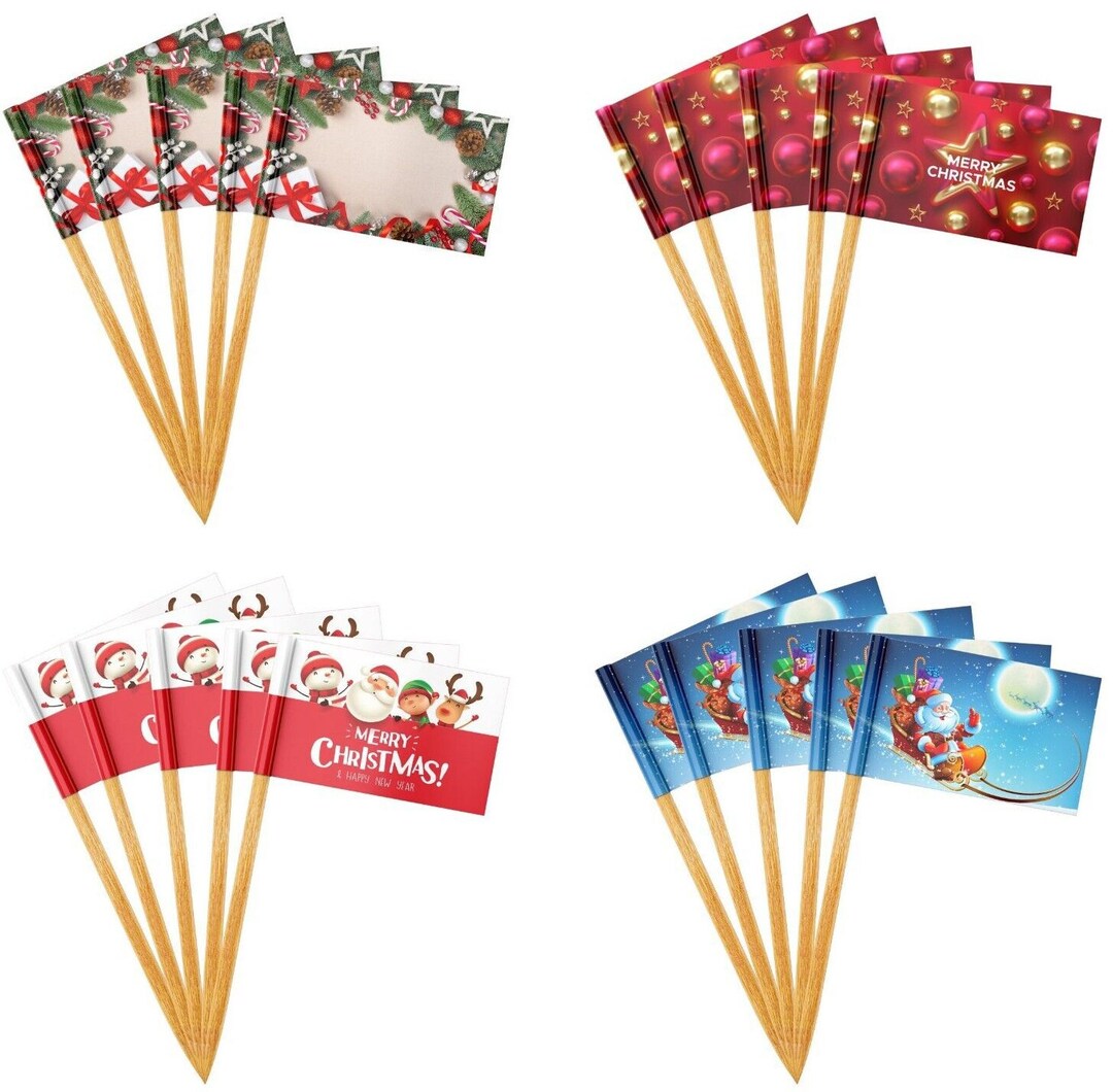 50 Christmas Cocktail Sticks Flags Cupcake Sandwich Flag Buffet Food ...