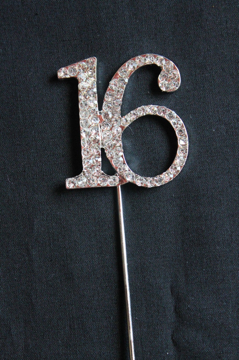 Silver Number 16 Cake Pick Topper Decoration 16th Diamante - Etsy
