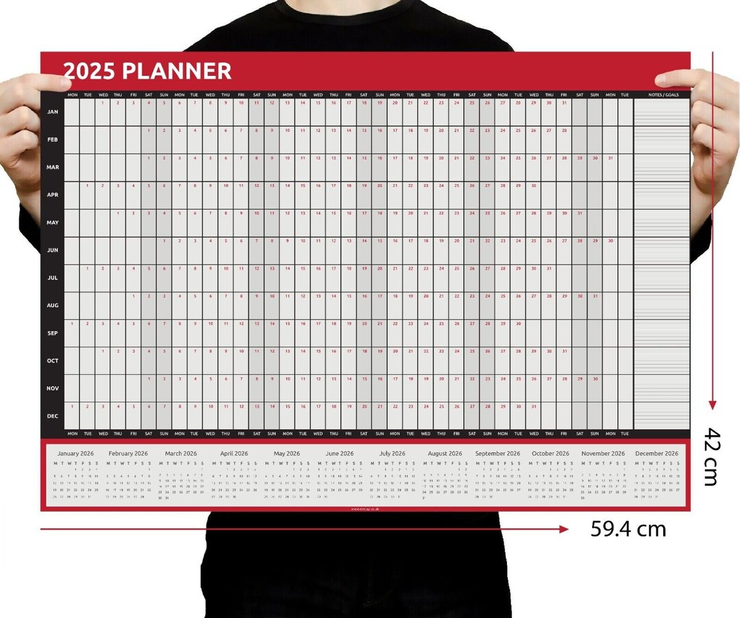 2025 A2 Size Year Wall Planner Calendar Home Office Work JAN DEC 59cm X ...